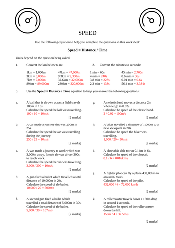 GCSE Physics Paper 1 -Speed, Distance and Time Worksheet with Answers ...