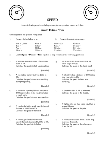 GCSE Physics Paper 1 -Speed, Distance and Time Worksheet with Answers ...