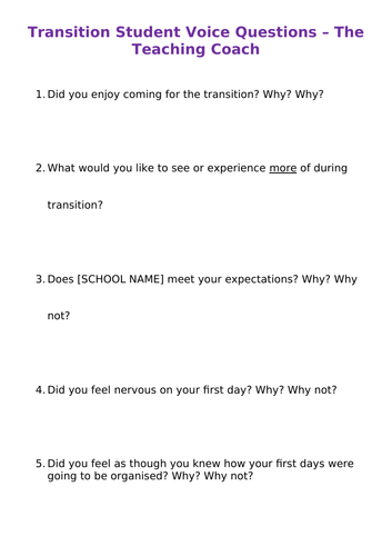 Transition Student Voice Questions | Primary to Secondary Student Panel ...
