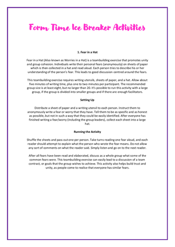 Ice Breaker Activities | New Form | Meeting Students | Teaching Resources