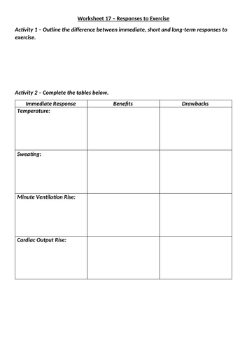 AQA GCSE PE - Responses to Exercise | Teaching Resources