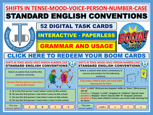 SHIFTS IN TENSE MOOD VOICE PERSON CASE NUMBER: 52 BOOM CARDS | Teaching ...