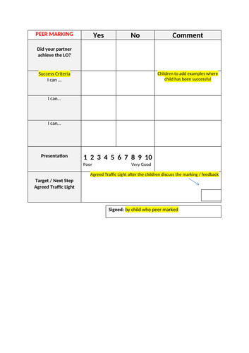 English / Maths Peer Marking Frame | Teaching Resources