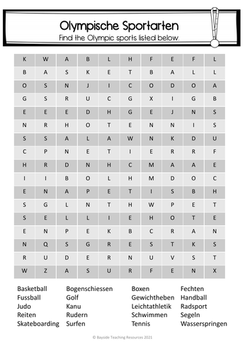Olympic sports wordsearch - German | Teaching Resources