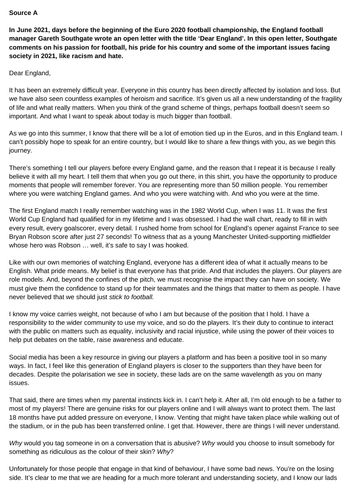 NEW English Language Paper 2 - ‘Dear England’ by Gareth Southgate ...