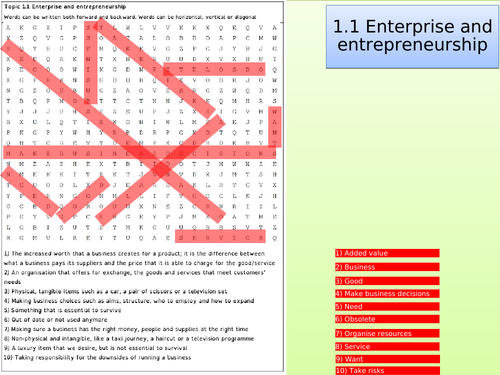 Edexcel GCSE Business topic 1.1 wordsearch | Teaching Resources