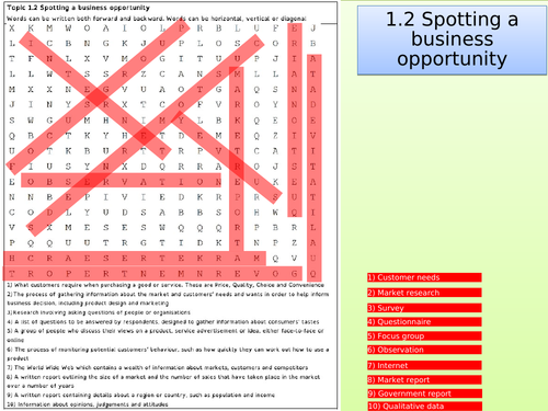 Edexcel GCSE Business topic 1.2 wordsearch | Teaching Resources