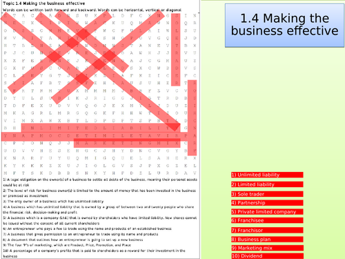 Edexcel GCSE Business topic 1.4 wordsearch | Teaching Resources