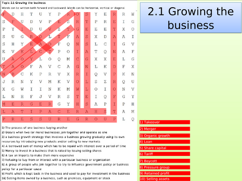 Edexcel GCSE Business topic 2.1 wordsearch | Teaching Resources