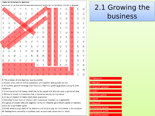 Edexcel GCSE Business topic 2.1 wordsearch | Teaching Resources