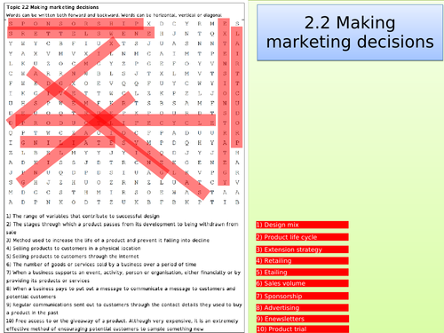 Edexcel GCSE Business topic 2.2 wordsearch | Teaching Resources