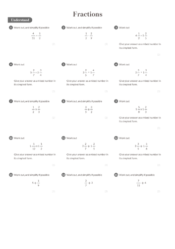 Fractions Worksheet + Answers (Higher GCSE) | Teaching Resources Fractions Worksheet + Answers (Higher GCSE) | Teaching Resources