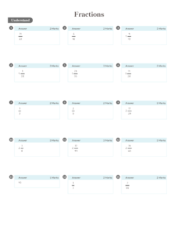 Fractions Worksheet + Answers (Higher GCSE) | Teaching Resources Fractions Worksheet + Answers (Higher GCSE) | Teaching Resources