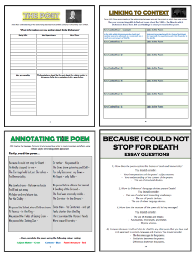 Because I could not stop for Death - Comprehension Activities Booklet ...
