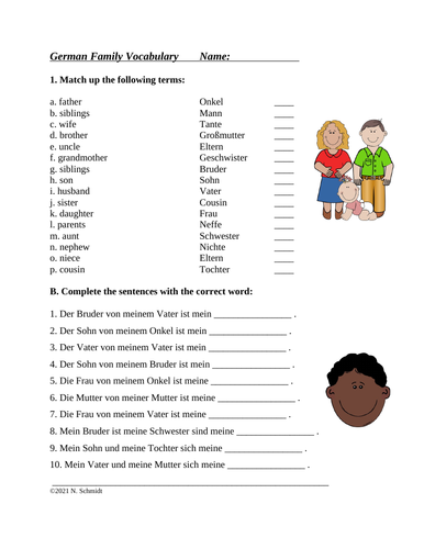 Die Familie: German Worksheet on Family Vocabulary | Teaching Resources