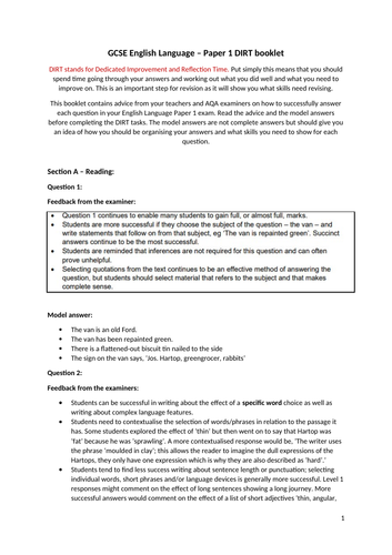 AQA GCSE English Language P1 DIRT/ feedback booklet | Teaching Resources