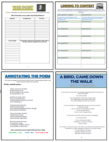 A bird, came down the walk - Comprehension Activities Booklet ...