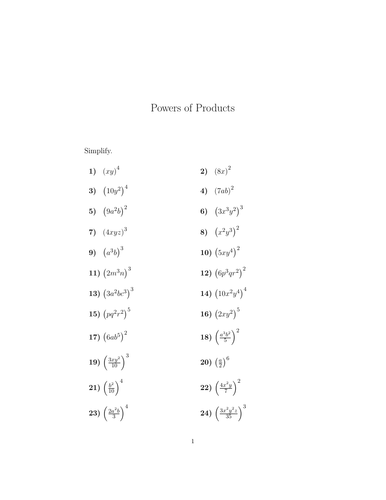 Powers of products worksheet (with answers) | Teaching Resources