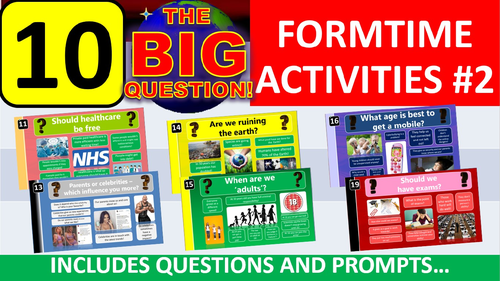 10 x The Big Question #2 Form Tutor Time Thinking Skills Activity ...