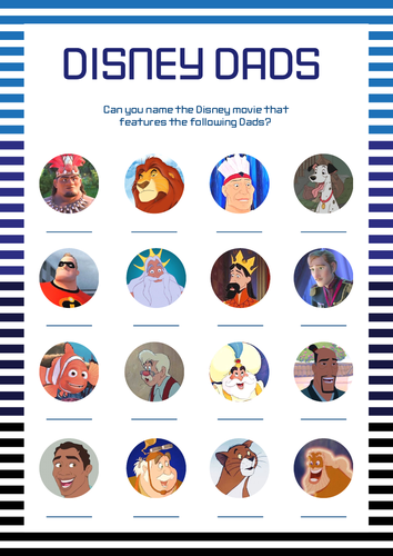 Disney Movie Dads Quiz. Fathers Day Game. Fun Activity | Teaching Resources