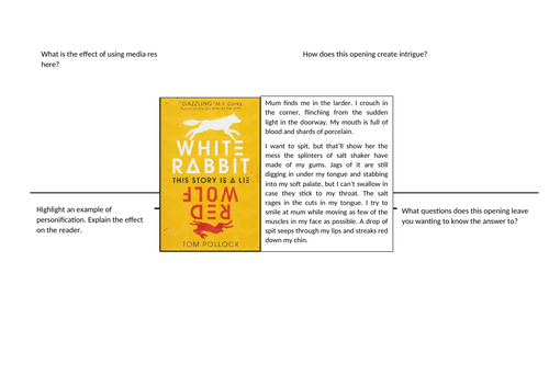 Young Adult Books Extracts (Openings) | Teaching Resources