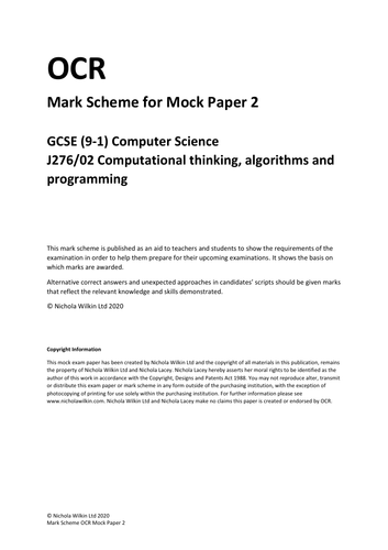 Mock Exam Paper 2 OCR GCSE Computer Science (J276/2) | Teaching Resources