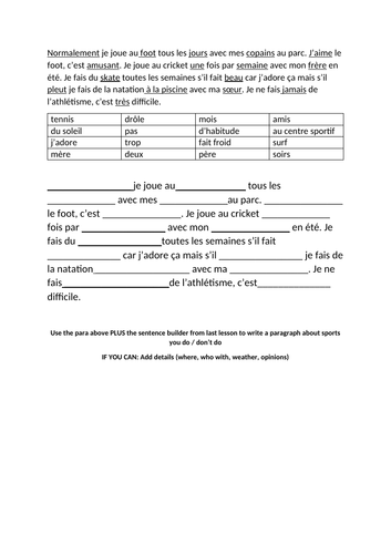 French ks3 sport | Teaching Resources