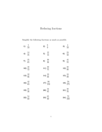 Reducing fractions worksheet no 3 (with answers) | Teaching Resources