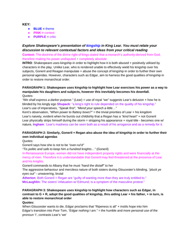 A Level English Literature Edexcel King Lear Essay Plans (Paper 1 ...