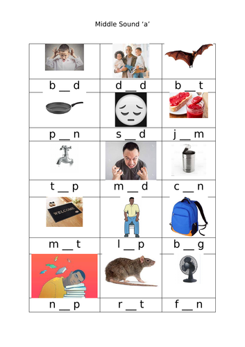 CVC middle sound 'a' phonics. Phase 2 Phonics worksheet. | Teaching ...