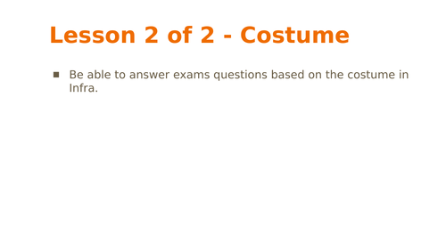 INFRA - Analysis of Costume, Aural Setting, Lighting and Set/ Staging ...