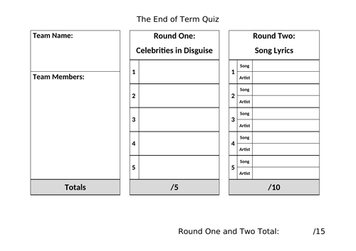 Free End of Term Quiz | Teaching Resources