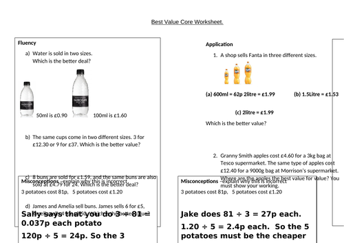 Best Value/ Best Buy Mastery Worksheet. | Teaching Resources