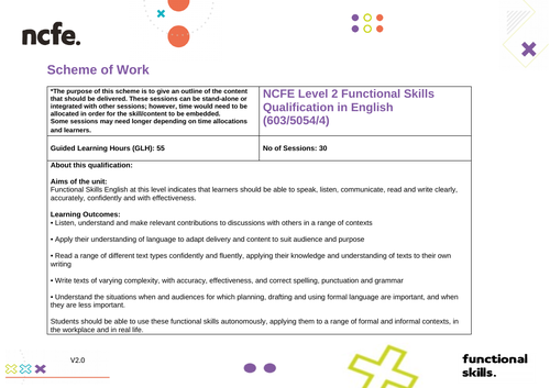 NCFE Functional Skills English Level 2 Scheme of Work 603/5054/4 ...