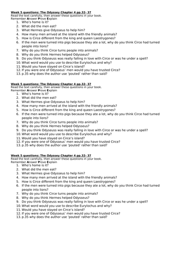 Guided reading questions for The Odyssey Usborne Young Reading by Louie ...