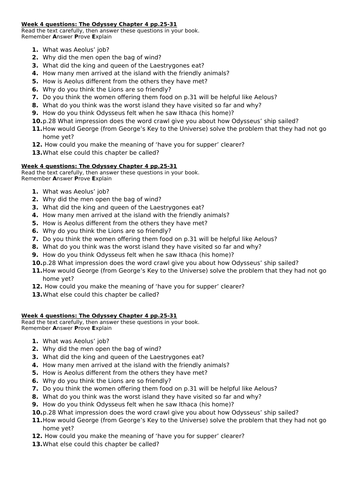Guided reading questions for The Odyssey Usborne Young Reading by Louie ...