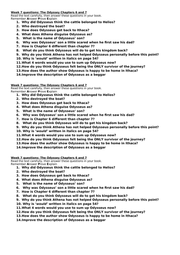 Guided reading questions for The Odyssey Usborne Young Reading by Louie ...