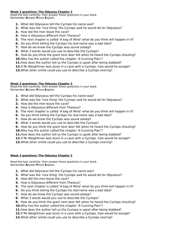 Guided reading questions for The Odyssey Usborne Young Reading by Louie ...