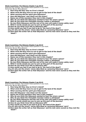Guided reading questions for The Odyssey Usborne Young Reading by Louie ...