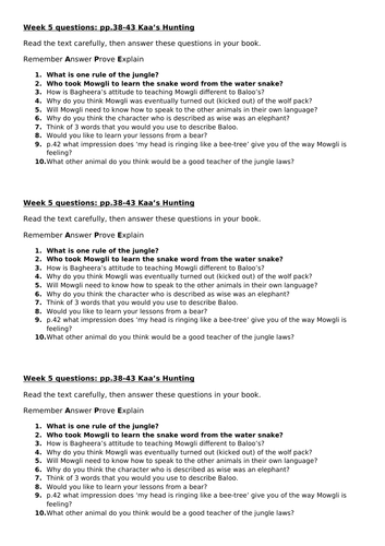 Guided reading questions for The Jungle Book - Ruyard Kipling ...