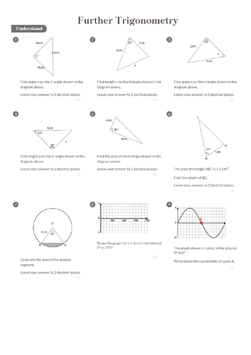 Further Trigonometry Worksheet + Answers (Higher GCSE) | Teaching Resources Further Trigonometry Worksheet + Answers (Higher GCSE) | Teaching Resources