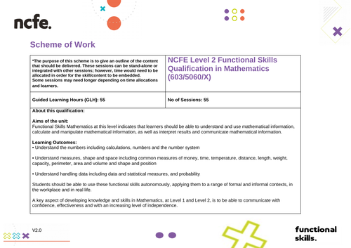 NCFE Functional Skills Maths Level 2 Scheme of Work 603/5060/X ...