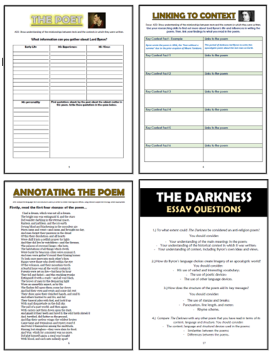 The Darkness - Lord Byron - Comprehension Activities Booklet ...