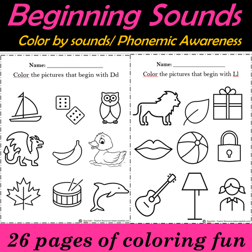 Alphabet Beginning Sounds/ Letter Phonemic Awareness - Color by Sound ...