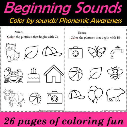 Alphabet Beginning Sounds/ Letter Phonemic Awareness - Color by Sound ...