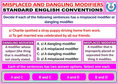 MISPLACED MODIFIERS AND DANGLING MODIFIERS: 56 BOOM CARDS | Teaching ...