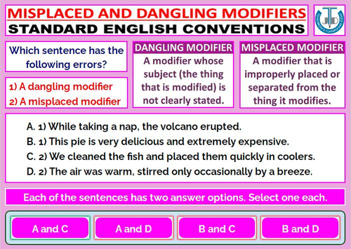 MISPLACED MODIFIERS AND DANGLING MODIFIERS: 56 BOOM CARDS | Teaching ...