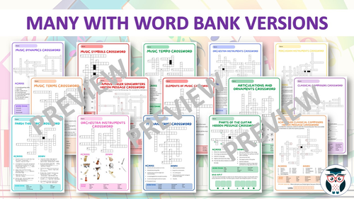 20 Music Crossword Puzzles - Print & Go PDFs | Teaching Resources