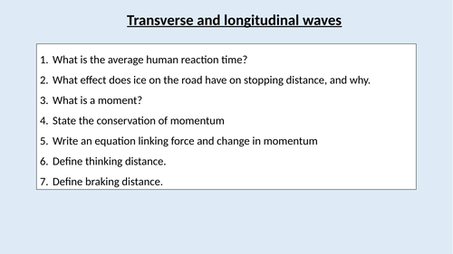 AQA GCSE Physics (4.6.1.1) Waves - Transverse and longitudinal waves | Teaching Resources