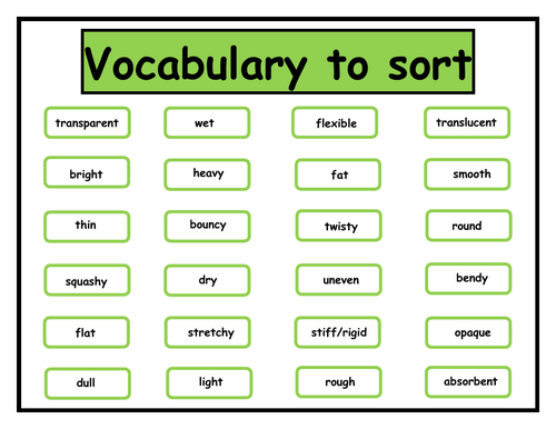 Describing Materials - Vocabulary Chart | Teaching Resources